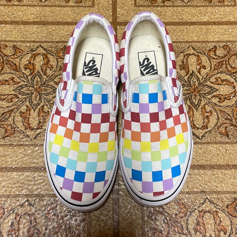 Vans Slip On Rainbow Checkerboard Euc Size 7 Women Si… - Gem